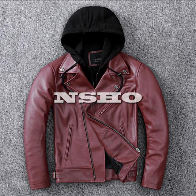 上質革ジャン　メンズ　カウハイド　牛革　フーデッド　UKスタイル　ダブルライダース　レザージャケット　ロンジャン