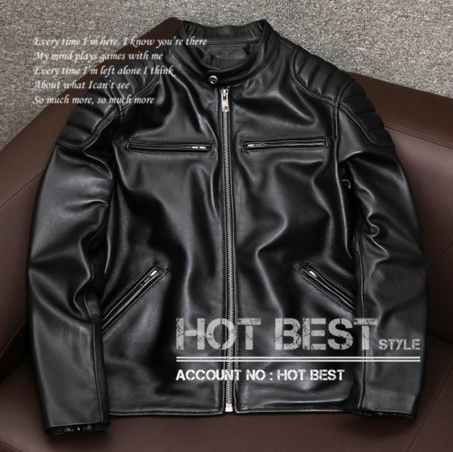 上質　メンズ　レザー　ジャケット　シープスキン　羊革　アウトロースタイル パテッド   シングルライダース