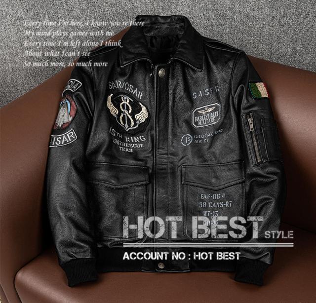 上質　メンズ　レザー　ジャケット　カウハイド　牛革　復刻40年代 アビエイタースタイル 豪華刺繍  レザージャケット