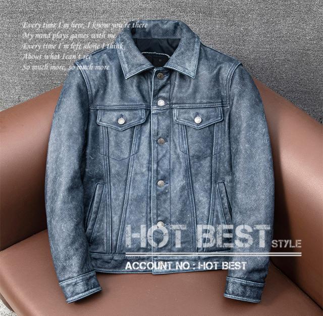 上質　メンズ　レザー　ジャケット　カウハイド　牛革　ヴィンテージ加工 インディゴ  50年代 サードタイプ Gジャン ライダース レザージャケット  557 3rd Type