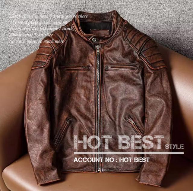 上質　メンズ　レザー　ジャケット　カウハイド　牛革　ヴィンテージ加工  アウトロースタイル  シングルライダース