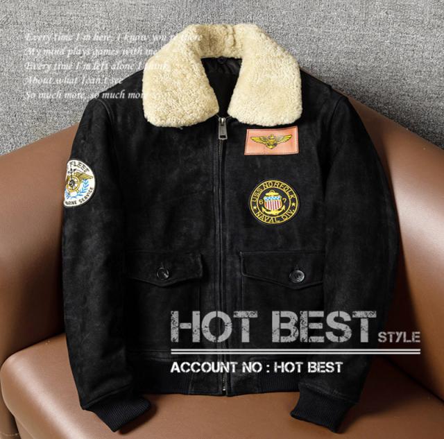 上質　メンズ　レザー　ジャケット　カウスエード　牛革　復刻40年代 アビエイタースタイル レザージャケット 襟ムートン　羊毛　キルティング 中綿