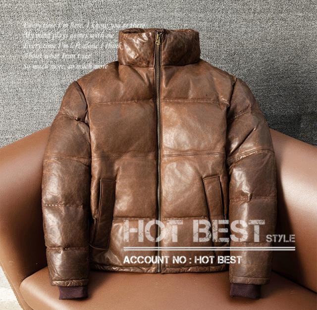 上質　メンズ　レザー　ジャケット　レア色　シープスキン レザーダウンジャケット  イタリアンレザー ラム 羊革