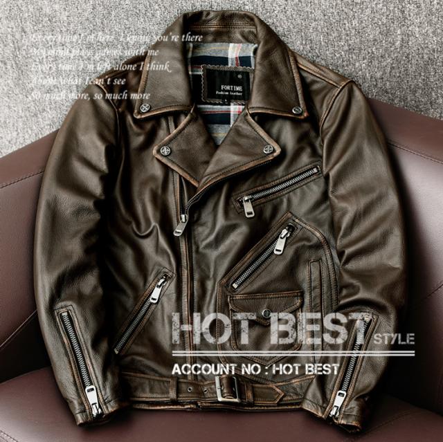 上質　メンズ　レザー　ジャケット カウハイド　牛革　50年代 J-24タイプ ダブル Dポケット ライダース レザージャケット