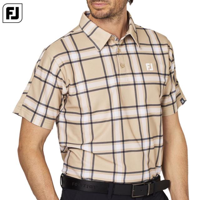 フットジョイ チェックプリント半袖鹿の子シャツ FJ-F25-S04 ベージュ メンズ ゴルフウェア FOOTJOY 2025春夏モデル 日本正規品