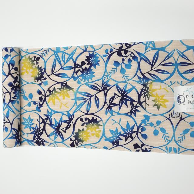 竺仙 浴衣 綿紬　生成地　草木の丸 ゆかた 反物 和服 レディース 女性用 メンズ キングサイズ お祭り 美しいキモノ 宮館涼太 注染 日本製 送料無料 未仕立て【染織近藤】