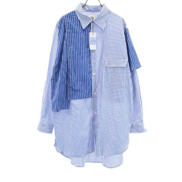 未使用 バースト222 19ss 日本製 ストライプ 長袖 シャツ 2 ブルー vast222 メンズ