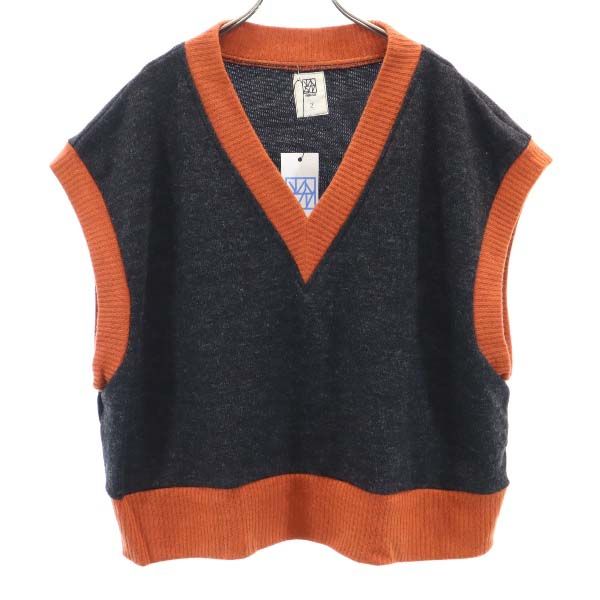 未使用 バースト222 19AW 日本製 バイカラー Vネック ニットベスト 2 黒×オレンジ vast222 メンズ