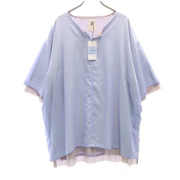 未使用 バースト222 20ss 半袖 重ね着風 スキッパー カットソー 2 ブルー vast222 メンズ