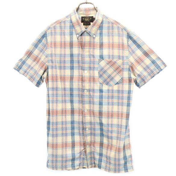 RRL ダブルアールエル 黒タグ 一ツ星 チェック柄 半袖 シャツ S ネイビー×ピンク RALPH LAUREN メンズ