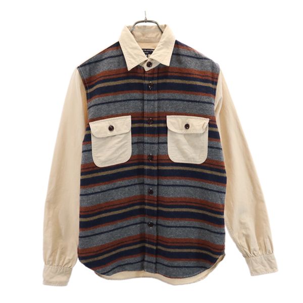 コムデギャルソンオム 2013年 日本製 ウールブレンド ボーダー柄 長袖 シャツ S ベージュ×グレー×紺 COMME des GARCONS HOMME メンズ