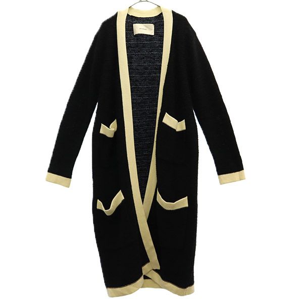 アダワス 長袖 ロング ニットカーディガン F ブラック×ホワイト ADAWAS レディース