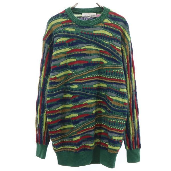 ミラショーン 日本製 総柄 ゴルフ 長袖 3D 立体 ニット 3 緑系 mila schon セーター メンズ