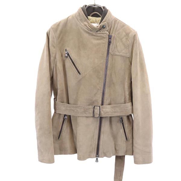 コーチ 牛革 スエード レザージャケット XS ベージュ系 COACH 収納カバー付き 本皮 レディース