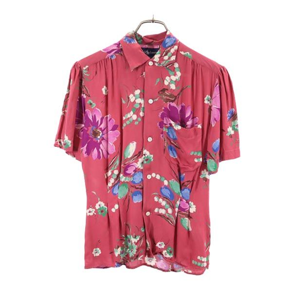 ラルフローレン 花柄 半袖 オープンカラーシャツ 4 ピンク系 RALPH LAUREN 開襟 レディース