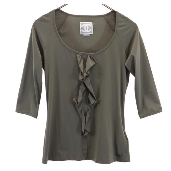 シャネル イタリア製 7分袖 カットソー 38 カーキ系 CHANEL レディース