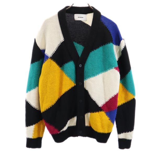 ボンサイ ウールブレンド 総柄 長袖 ニット カーディガン M BONSAI メンズ