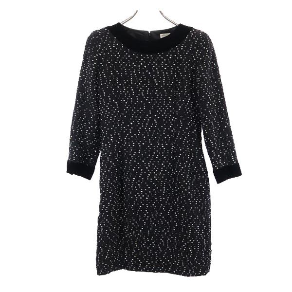 フォクシー 日本製 ウールブレンド ドット柄 長袖 ワンピース 40 黒 FOXEY レディース