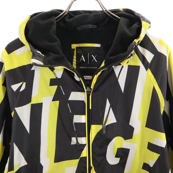 アルマーニ ロゴプリント フード付 ジャケット M イエロー×ブラック ARMANI 裏フリース ジャンパー メンズ アルマーニ ロゴプリント フード付 ジャケット M イエロー×ブラック