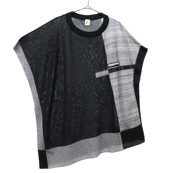 ベータ 総柄 半袖 ラメ配色ななめプルオーバー カットソー 9 ブラック系 β フレンチスリーブ レディース