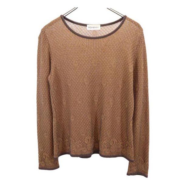 イヴサンローラン 日本製 総柄 長袖 ニット M ブラウン系 YVES SAINT LAURENT セーター レディース