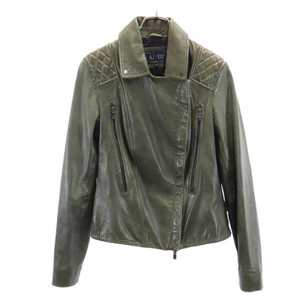 アルマーニジーンズ ライダース レザージャケット 42 カーキ系 ARMANI JEANS レディース