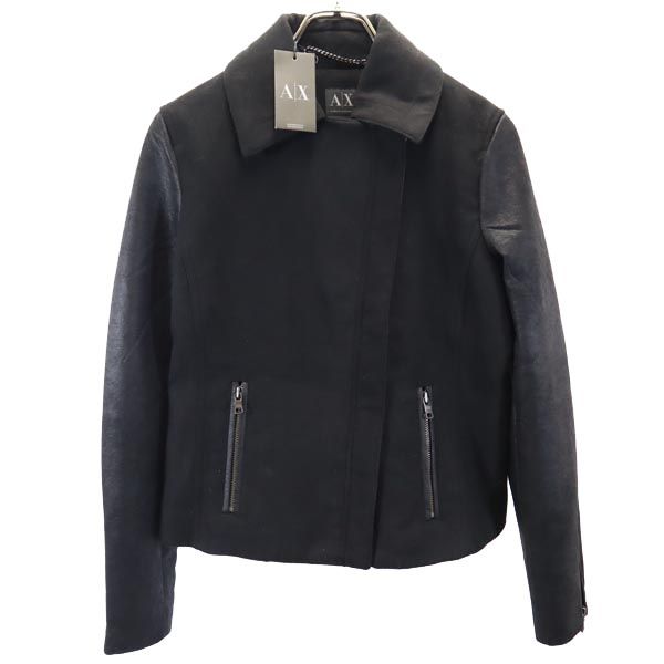 未使用 アルマーニエクスチェンジ 長袖 ダブルライダースジャケット M ブラック系 ARMANI EXCHANGE レディース