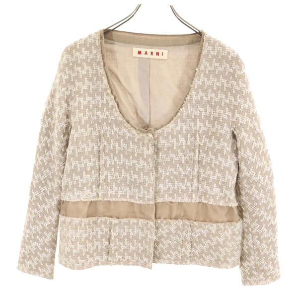 マルニ イタリア製 リネンブレンド ノーカラージャケット 42 グレージュ系 MARNI レディース