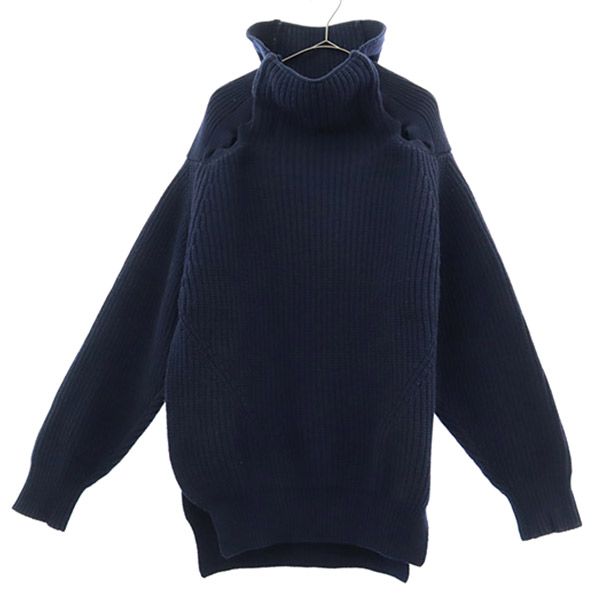 トーガ プルラ 長袖 ウールブレンド ハイネック デザイン セーター 36 ネイビー TOGA PULLA ニット レディース