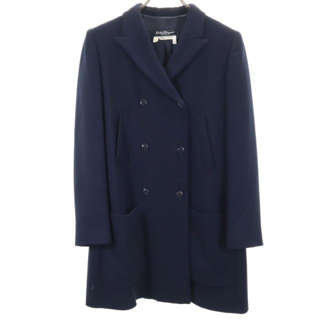 サルヴァトーレフェラガモ イタリア製 ウールコート US 6 ネイビー Salvatore Ferragamo レディース