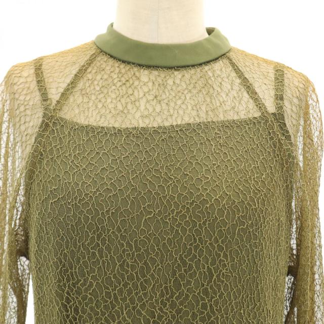 アメリ 長袖 レース ロングワンピース グリーン系 AMERI UNDRESSED インナー付き レディース アメリ 長袖 レース ロングワンピース グリーン系 AMERI UNDRESSED