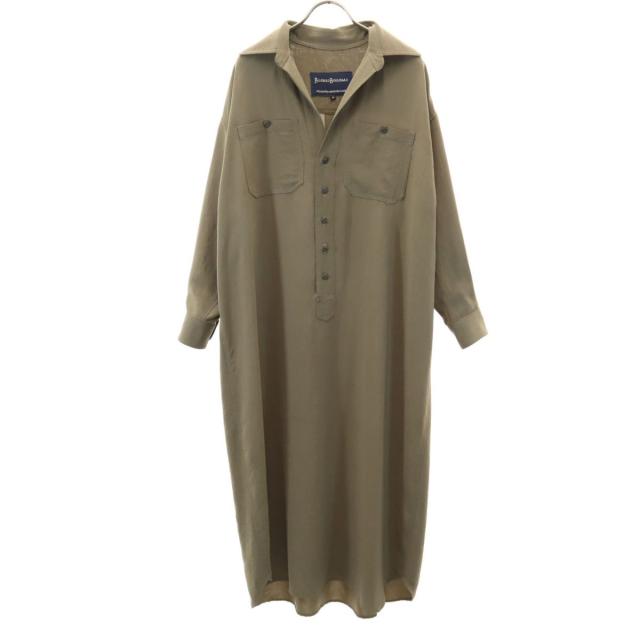 ブルーバードブルバード 日本製 長袖 スキッパー ハーフボタン ロング シャツワンピース S カーキ BLUEBIRD BOULEVARD レディース