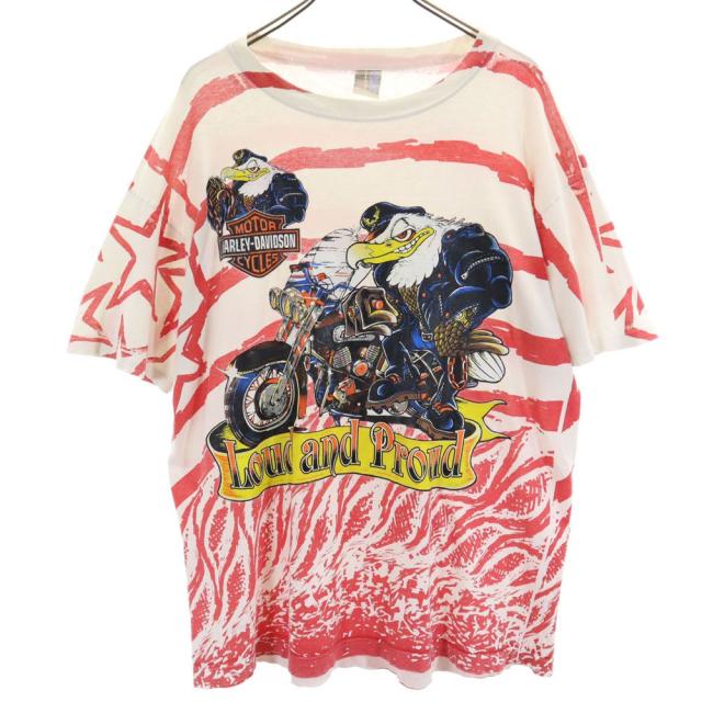 SUN BIG 90s オールド プリント 半袖 Tシャツ ホワイト系 SUN BIG ハーレーダビッドソン メンズ