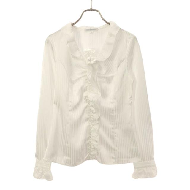 未使用 ナラカミーチェ ストライプ柄 長袖 フリル ブラウス  ホワイト NARACAMICIE タグ付き レディース