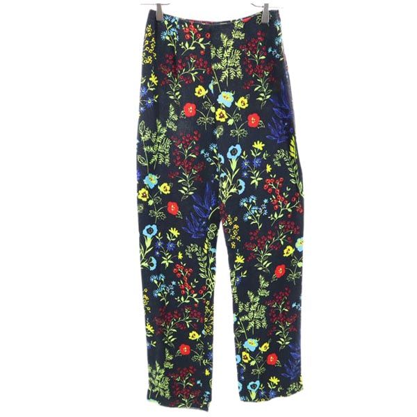 ヴェルサーチ イタリア製 花柄 薄手 ロングパンツ 24/38 ブラック系 VERSACE サイドジップ レディース
