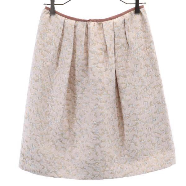 未使用 アナカ 総柄刺繍 ミディ丈 タック スカート 38 ピンク Unaca レディース