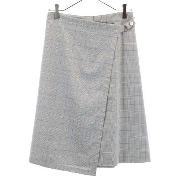 未使用 ディレクトワール チェック柄 ミディ丈 ラップスカート 38 ライトグレー DIRECTOIRE レディース