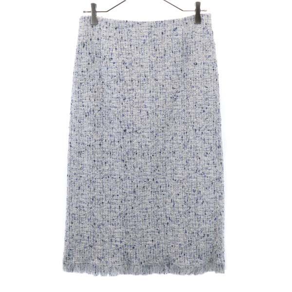 未使用 アナカ 総柄 フリンジ裾 ミディスカート 38 ホワイト系 Unaca レディース