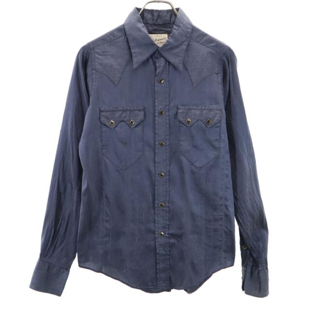 ロックマウント 70s USA製 シルク ヴィンテージ 長袖 ウエスタンシャツ 15.5×33.5 ネイビー RockMount メンズ