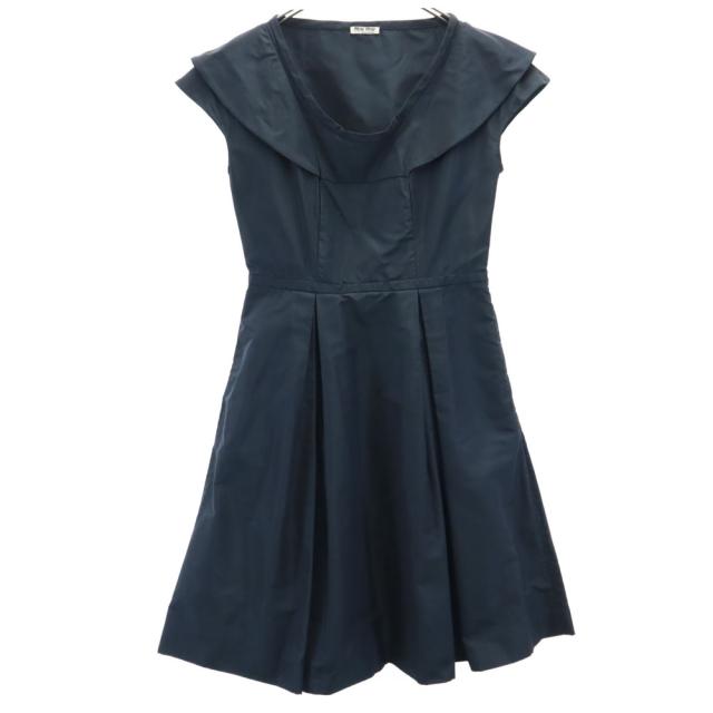 ミュウミュウ イタリア製 ノースリーブ ミニワンピース 40 ネイビー MIUMIU フレンチ袖 レディース