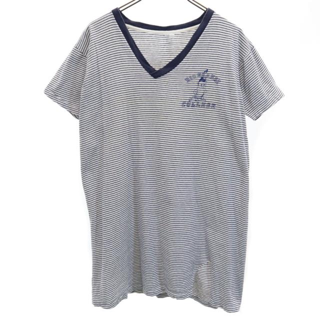 ベルバシーン 60s ボーダー 半袖 Vネック Tシャツ L 白×紺 Velva Sheen オールド ヴィンテージ メンズ