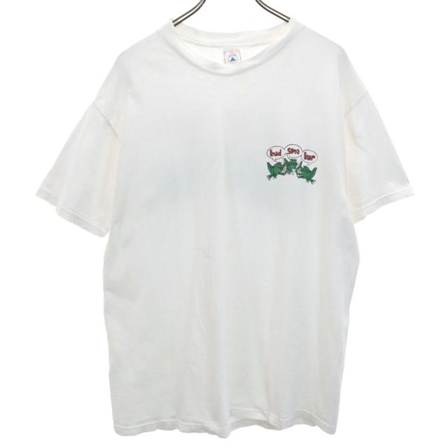 デルタ 90s USA製 バックプリント カエル 半袖 パロディー Tシャツ L ホワイト系 DELTA オールド ヴィンテージ メンズ