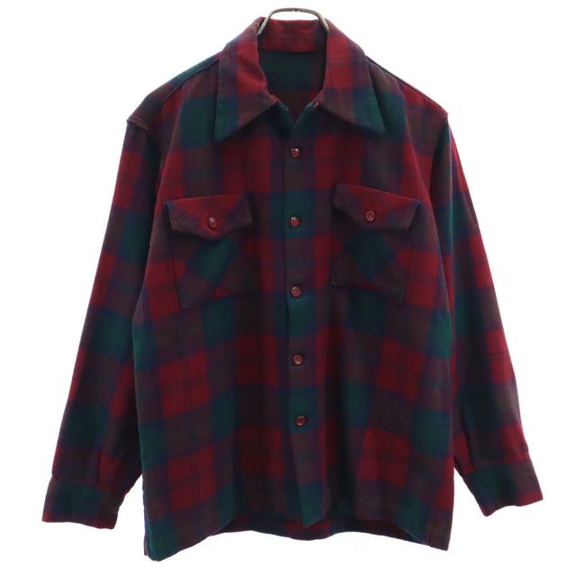 ヴィンテージ 50s 60s 開襟 チェック柄 長袖 オープンカラー ネルシャツ レッド 他 VINTAGE メンズ