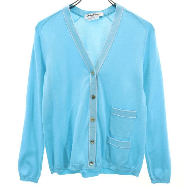 サルヴァトーレフェラガモ イタリア製 長袖 ニットカーディガン XS 水色 Salvatore Ferragamo レディース