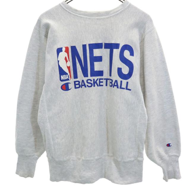チャンピオン 90s USA製 刺繍タグ NBA NBA ネッツ 長袖 リバースウィーブ スウェット トレーナー M グレー Champion NETS 裏起毛 メンズ