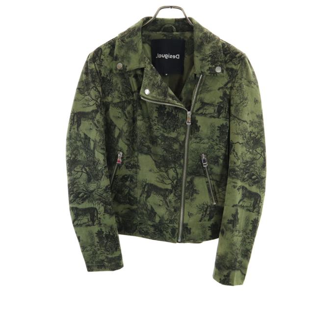 デシグアル 総柄 ダブルライダースジャケット 38 カーキ Desigual レディース