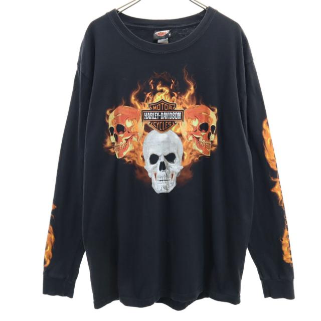 ハーレーダビッドソン 00s スカル 長袖 Tシャツ M ブラック HARLEY DAVIDSON ロンT メンズ