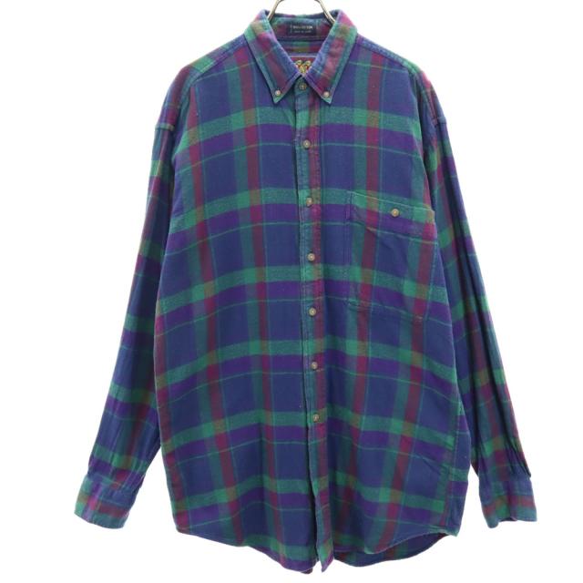 ラルフローレン 80s ヴィンテージ チャップス チェック柄 長袖 ボタンダウンシャツ M ネイビー系 RALPH LAUREN フランネル メンズ