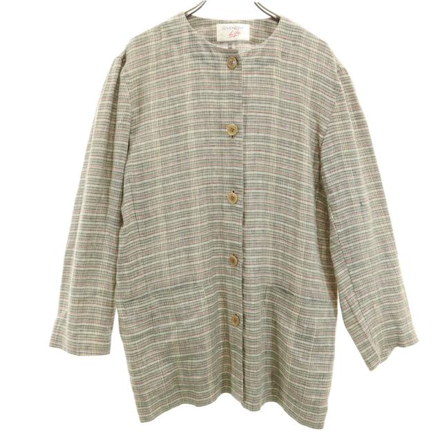 ジバンシー 90s リネン オールド チェック柄 ジャケット 9 ブラウン Givenchy レディース