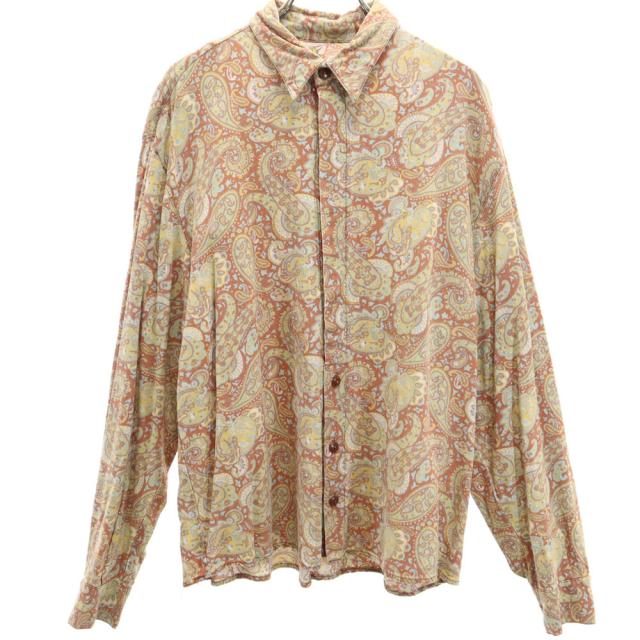 HORA TRECE 70s ペイズリー柄 長袖 シャツ 44 ブラウン 他 オールド ヴィンテージ メンズ
